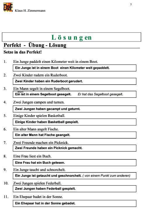 Deutsch als Fremdsprache DaF DaZ Grammatik - Perfekt