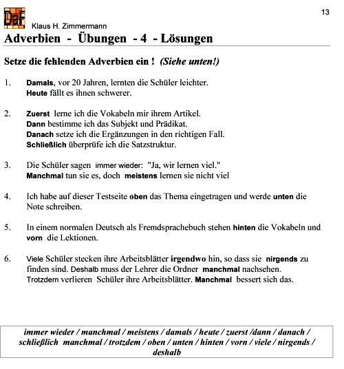 Deutsch als Fremdsprache DaF DaZ Grammatik - Adverbien