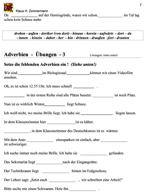 Deutsch als Fremdsprache DaF DaZ Grammatik - Adverbien