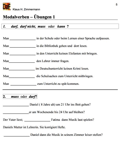 Deutsch als Fremdsprache DaF DaZ Grammatik - Modalverben