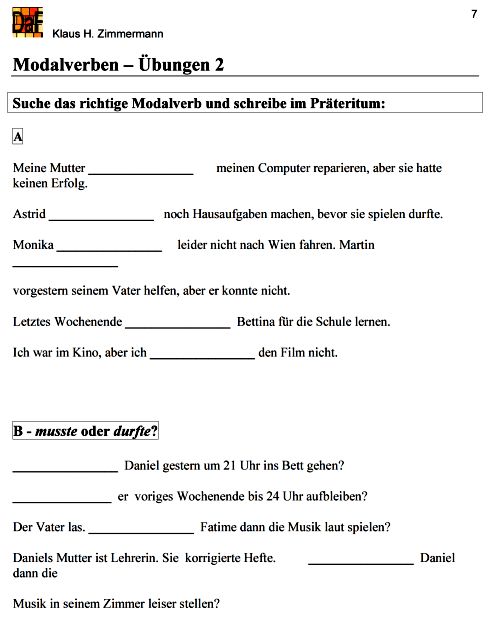 Deutsch als Fremdsprache DaF DaZ Grammatik - Modalverben