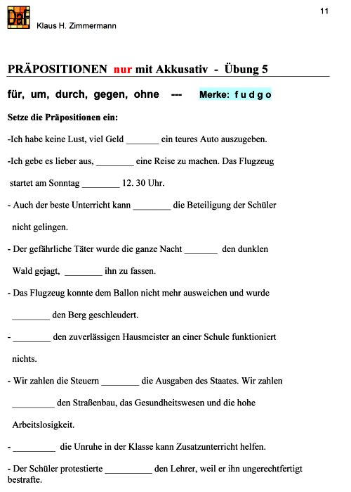 Deutsch als Fremdsprache DaF DaZ Grammatik - Präpositionen