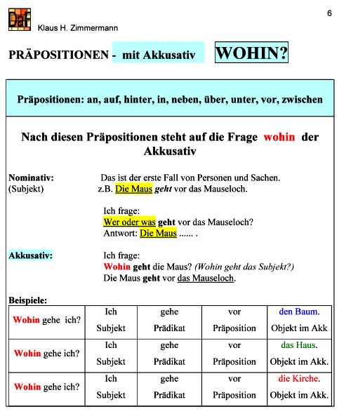 Deutsch als Fremdsprache DaF DaZ Grammatik - Präpositionen