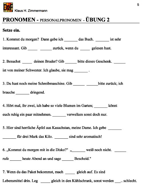 Deutsch als Fremdsprache DaF DaZ Grammatik - Pronomen